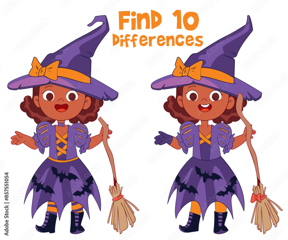 Find 10 differences in the picture. Girl Witch. Educational game for ...