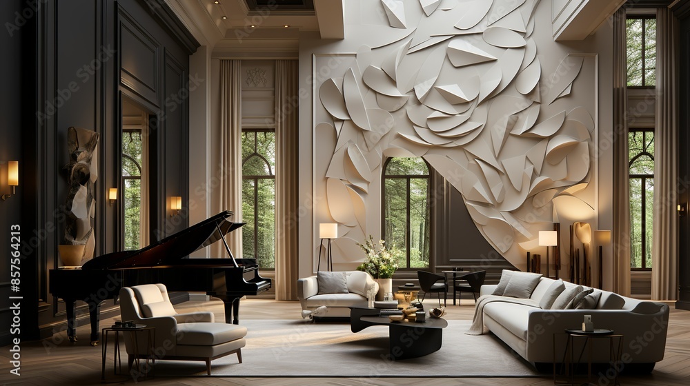 The interior of a luxury home with sophisticated paper art decor ...