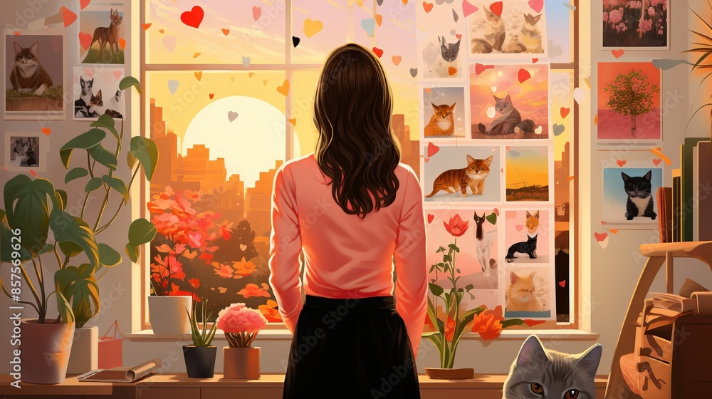 A young girl creating a vision board with pictures and words that ...