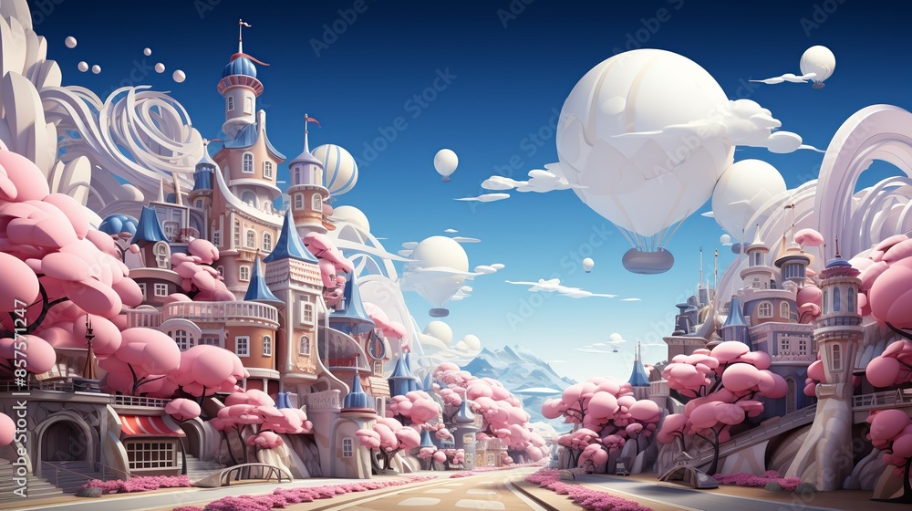 A lively paper seaside amusement park, with paper rides, paper cotton ...