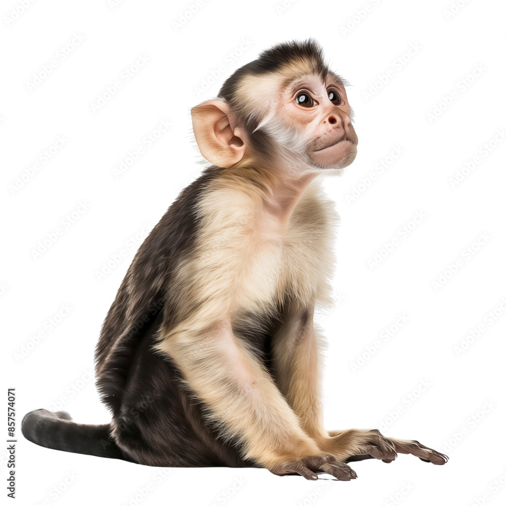 Cute Capuchin monkey looking up, isolated on white background Stock ...