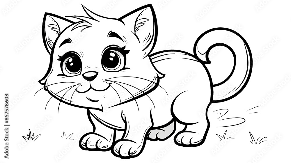 Adorable Fluffy Cat Coloring Page for Kids - Fun Cartoon Illustration ...