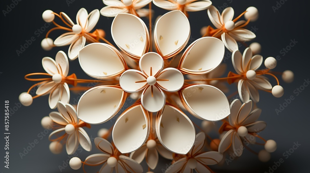 An elegant paper sculpture of a geometric sphere with molecular models ...