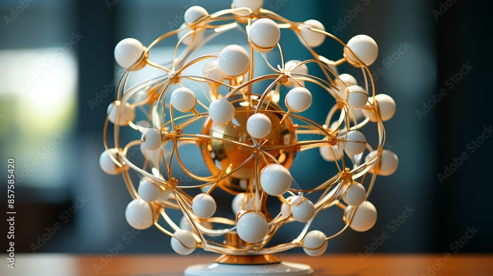 An elegant paper sculpture of a geometric sphere with molecular models ...