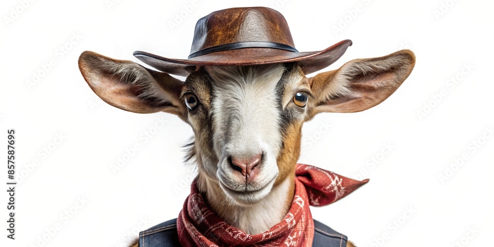 Ilustracja Stock: Cute goat in cowboy attire cowboy hat, bandana ...