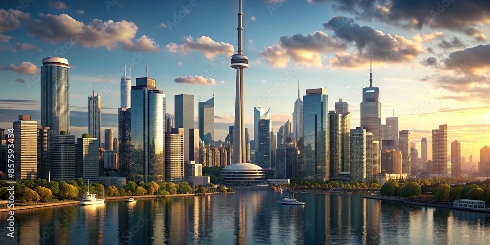 ภาพประกอบสต็อก Futuristic 4K wallpaper of Toronto skyline in HD with ...