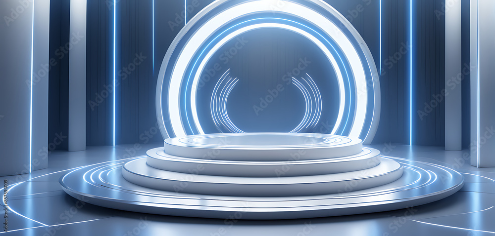 Podium background 3D light tech stage future platform game abstract ...