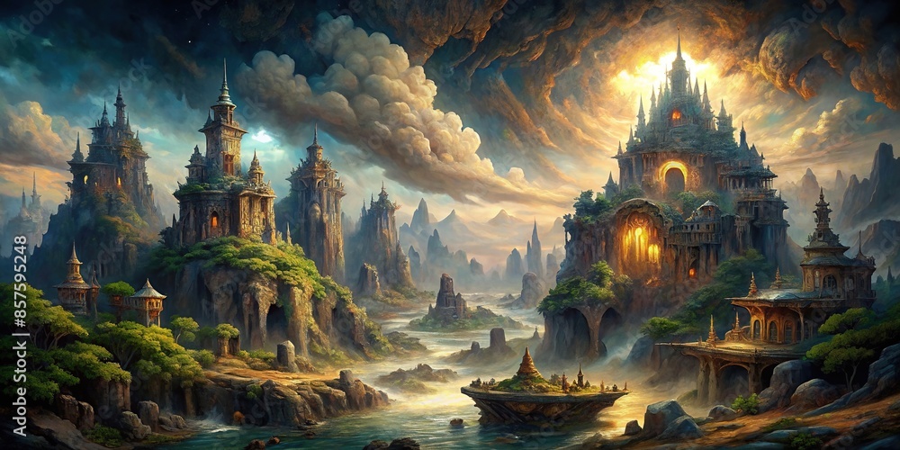 Detailed oil painting of a haunting Tartarus landscape with ultra ...