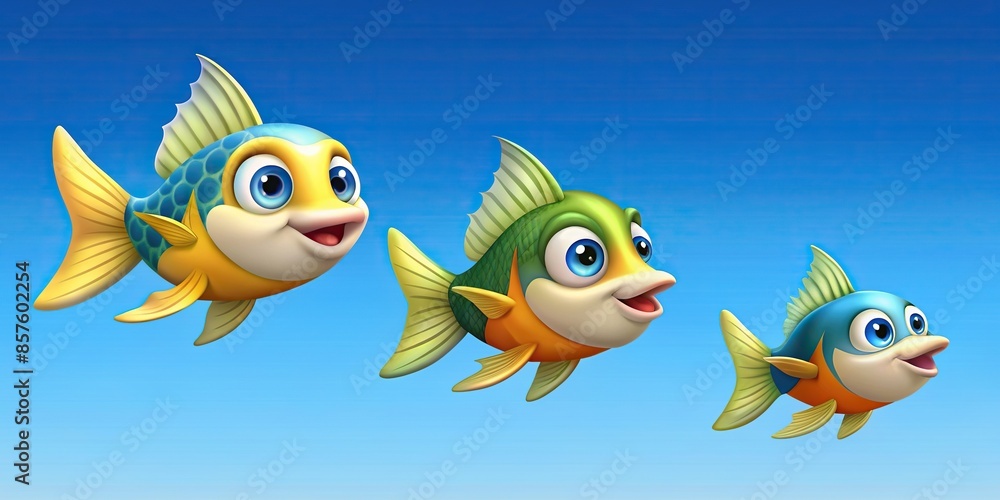Dynamic and cute 2D cartoon render of a flying fish in different poses ...