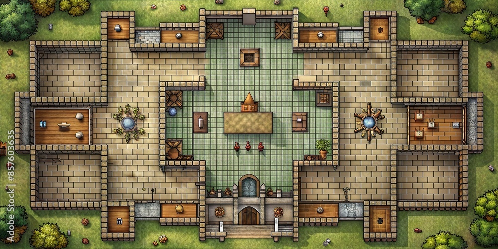 DnD battlemap of a castle armory being defended against enemies, castle ...