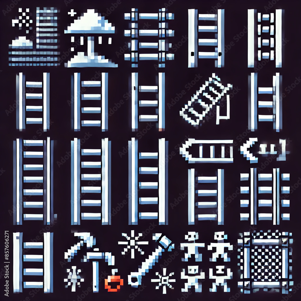Pixel Art Various Ladders Sprite Sheet Stock Illustration | Adobe Stock
