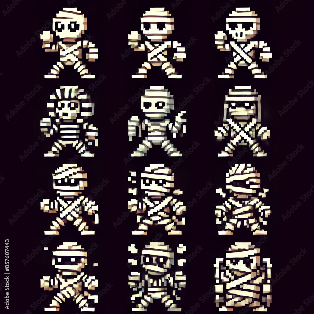 Detailed pixel art sprite sheet featuring various mummies Stock ...