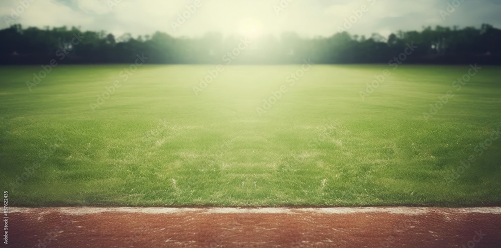 baseball field background with green grass and trees under a cloudy sky ...
