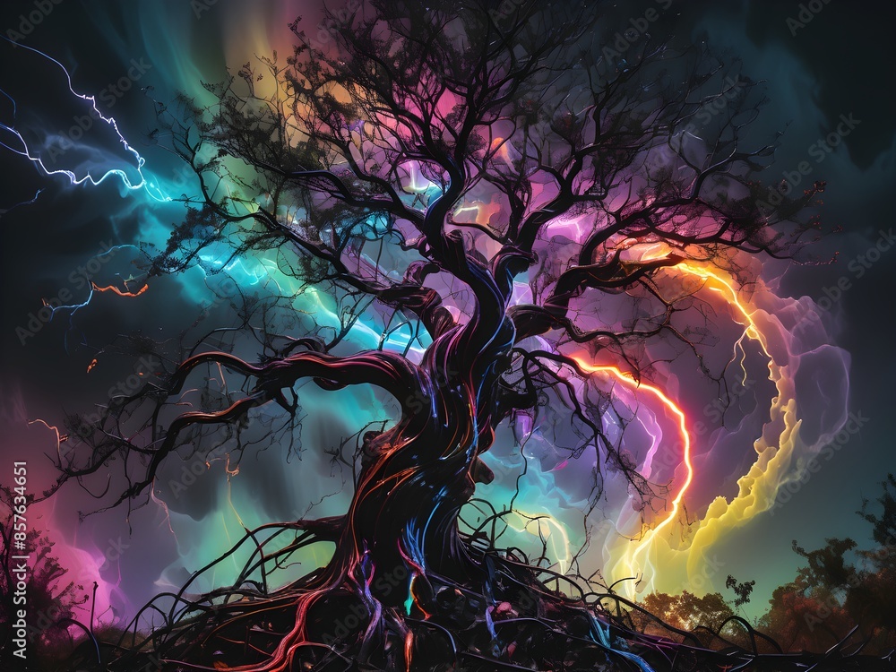 Witness the mesmerizing power of nature as an electrifying neon ...