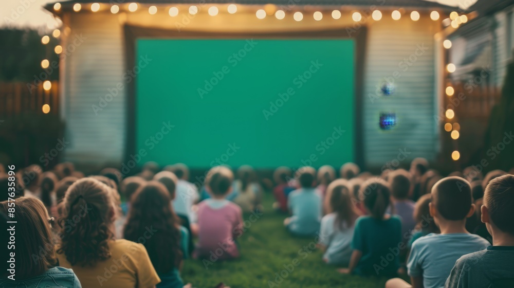 Community Movie Night Under the Stars - Diverse Group Enjoying Cinema ...