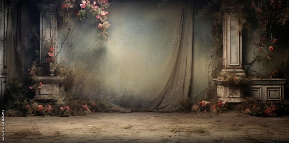 studio background with flowers in the corner of the room Stock ...