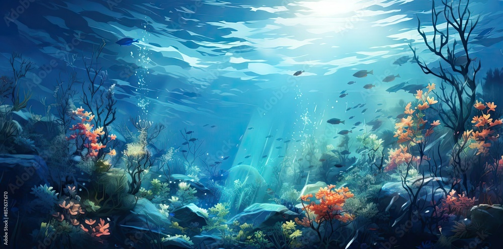 under the sea background, background, water, underwater, coral, fish ...