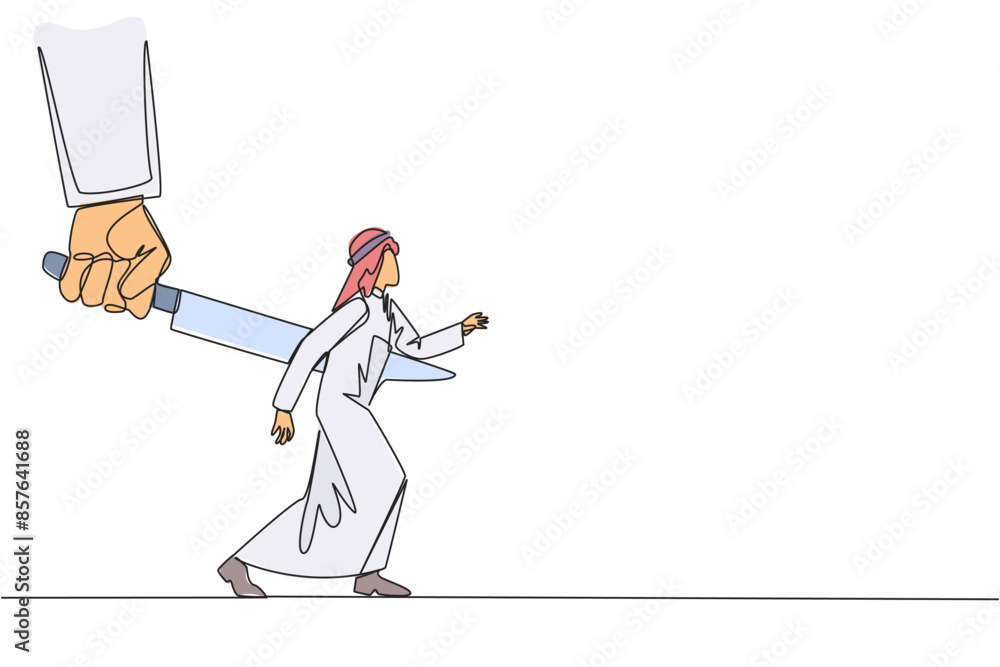 Continuous one line drawing Arab businessman stabbed in back by large ...