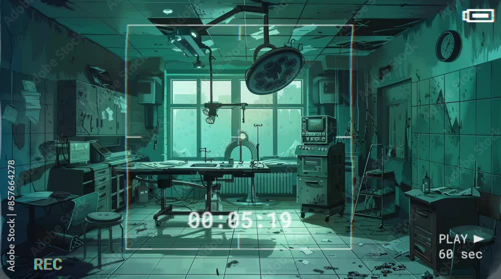 digital illustration of abandoned operating room in hospital with ...