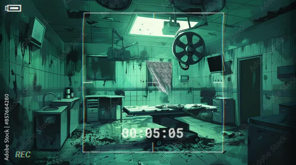 digital illustration of abandoned operating room in hospital with ...