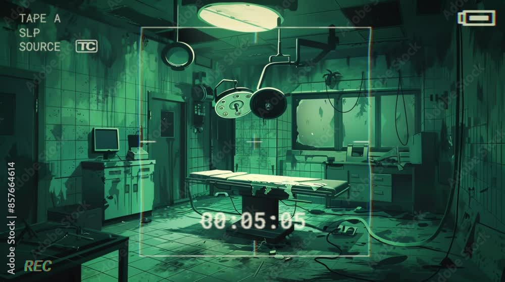 digital illustration of abandoned operating room in hospital with ...