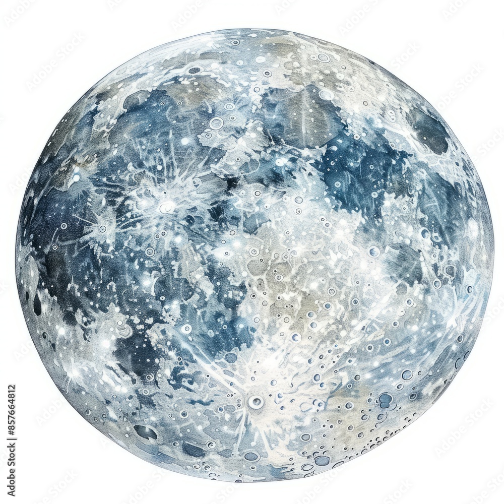 Watercolor painting of a lunar crater, with intricate details of the ...