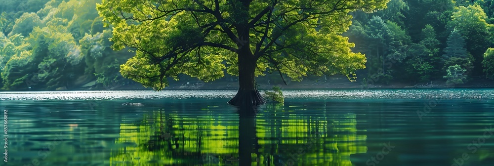 One big tree in the middle around the lake. The concept of ecology ...