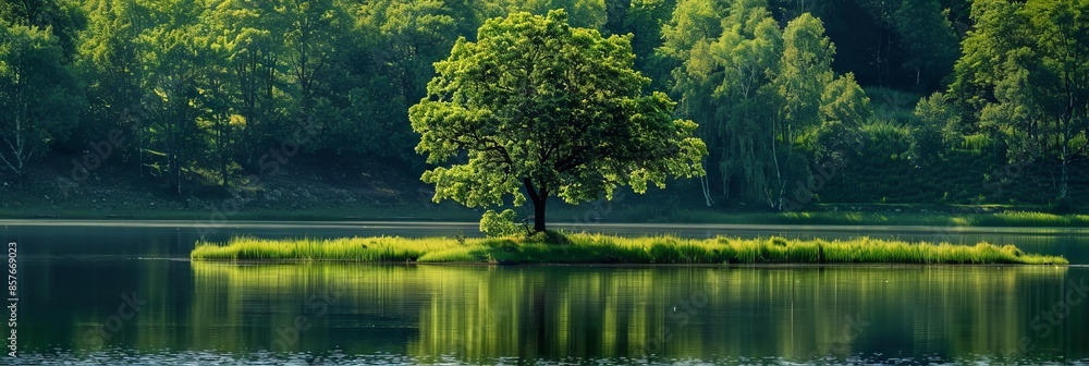 One big tree in the middle around the lake. The concept of ecology ...
