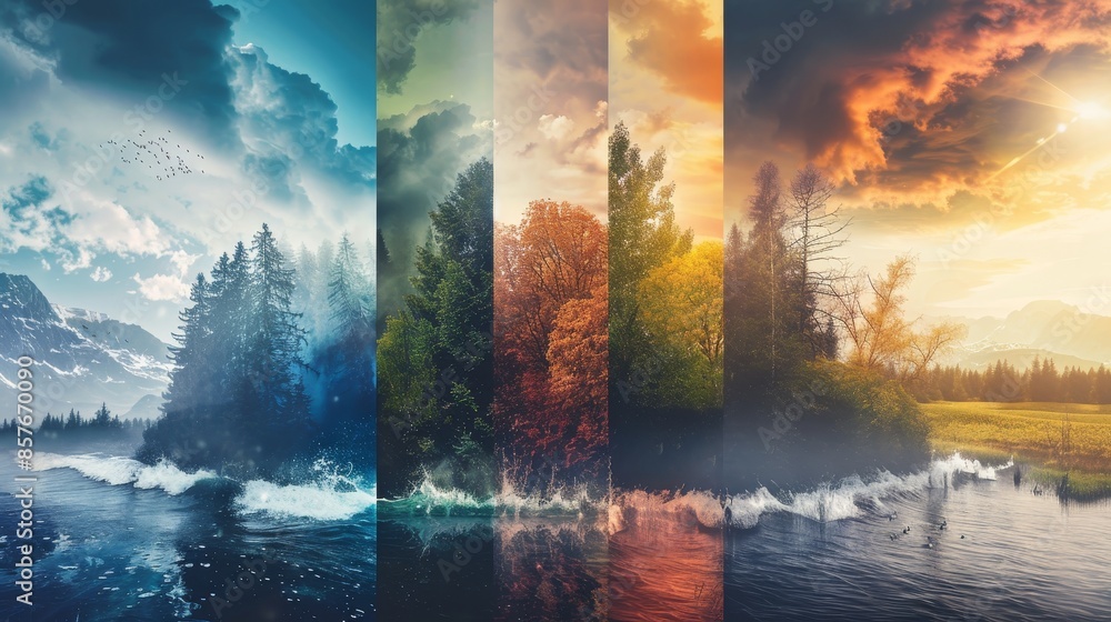 First person view collage of time and weather changes, day turning to ...