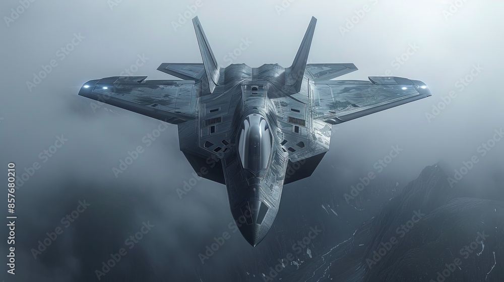 Futuristic combat air fighter jet, stealthy and advanced, soaring in ...