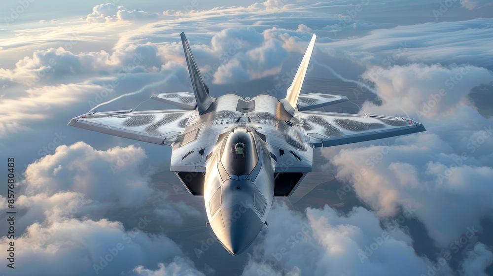 High-tech combat fighter jet in flight, cutting through the sky with ...
