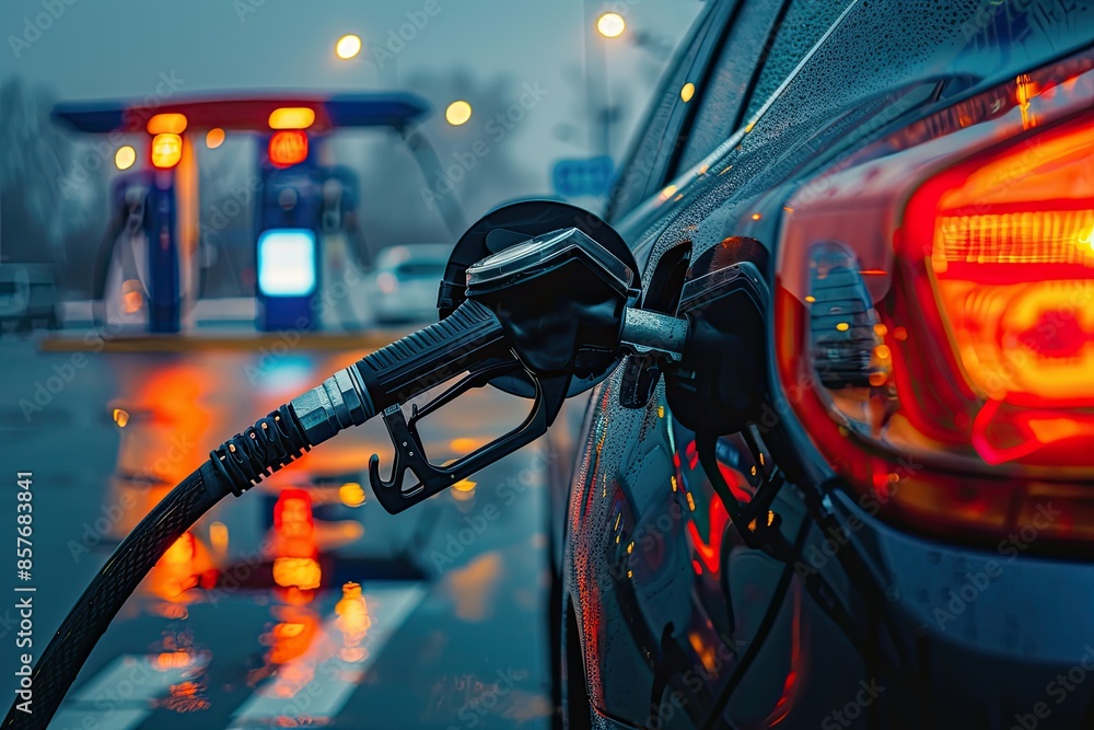 gas pump on car fuel intake, refueling a car at a gas station ...