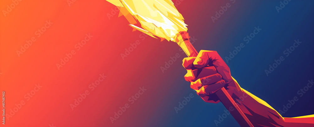 Olympic torch in hand. Olympic Games Fire. The opening ceremony. Symbol ...
