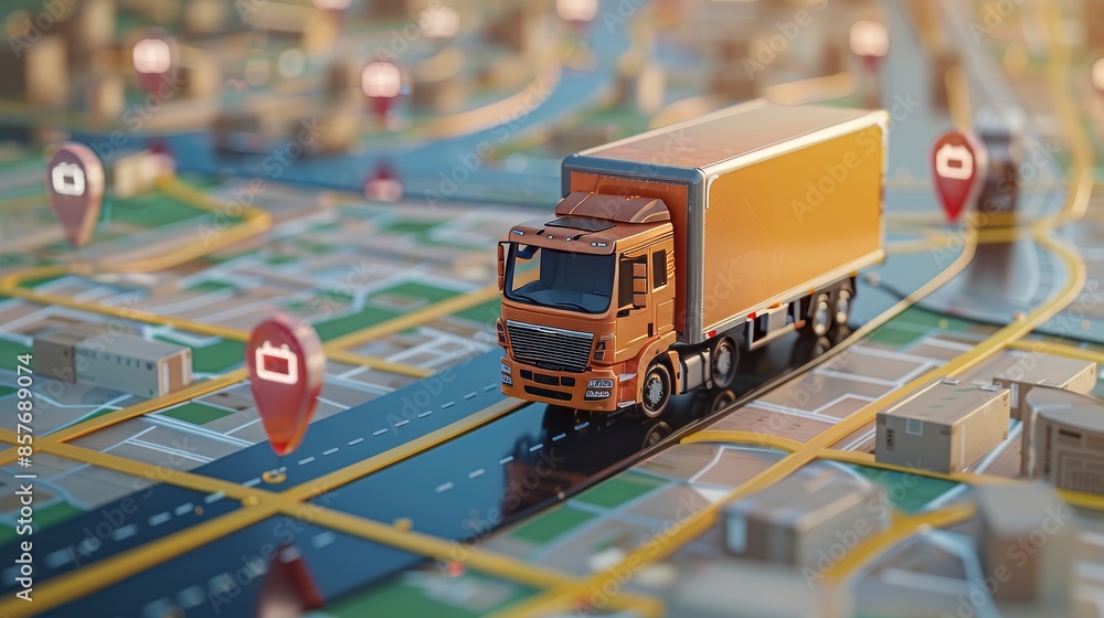 Courier service logistics, map view showing tracking locations and ...