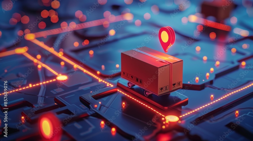 Courier tracking map, showing logistics routes and delivery locations ...