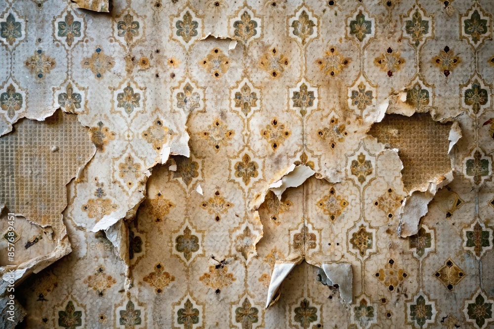 old torn wallpaper with hole. Degraded house condition Stock Photo ...