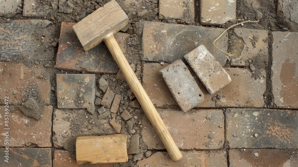 Bricklayer tools for laying paving slabs straight line cord and rubber ...