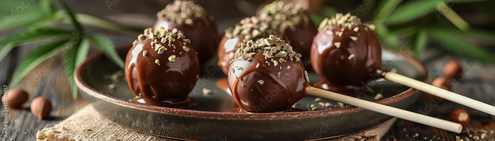 Cannabis cake pops with a layer of caramel and a garnish of chopped ...