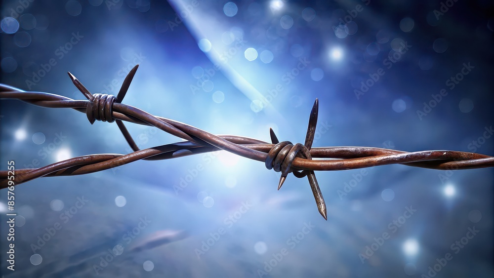 Close-up of barbed wire on white background symbolizing jail and law ...