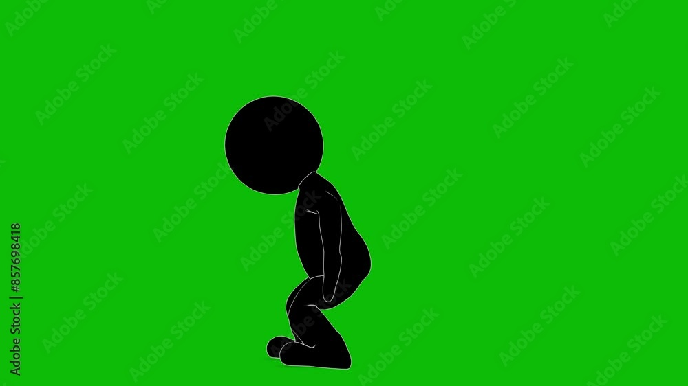 Silhouette of an outlined stick figure pushing back on green screen ...
