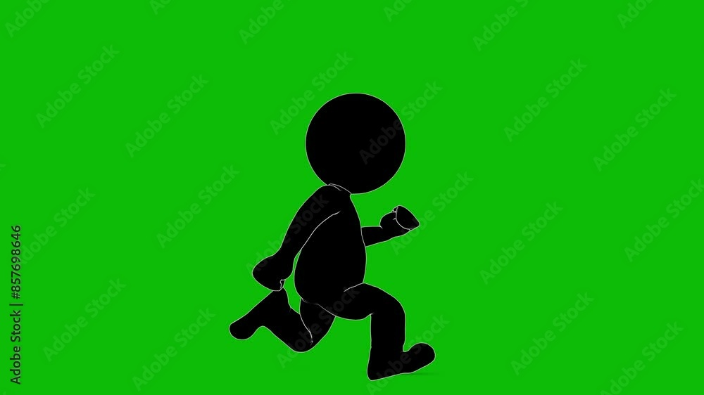 Silhouette of an outlined stick figure running on green screen side ...