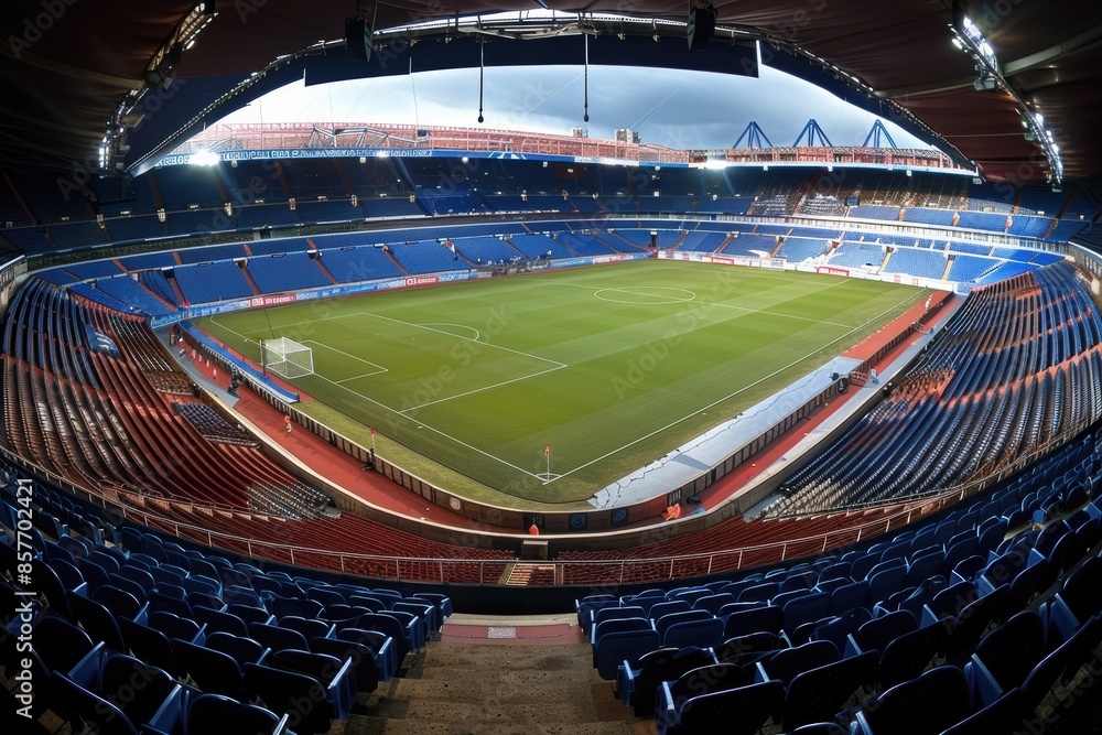 Wide angle photo of the interior view stadium football top corner of ...