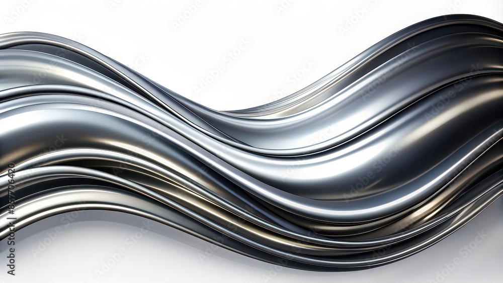 Abstract silver gradient curve with flow chrome liquid metal waves on ...