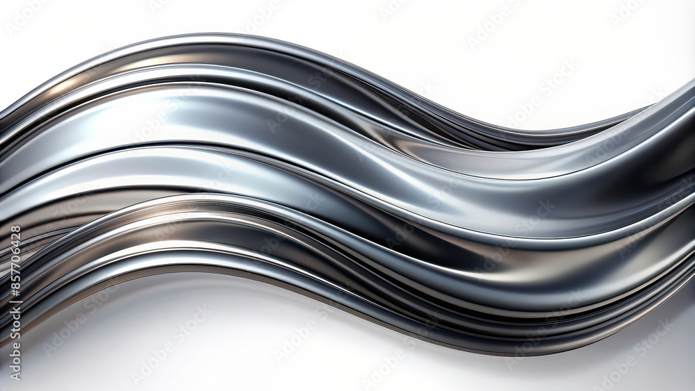 Abstract silver gradient curve with flow chrome liquid metal waves on ...