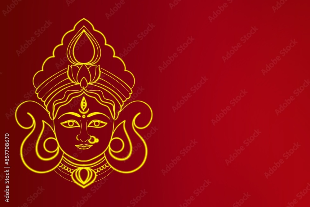 Navratri Red background with Goddess Durga Face in yellow - Durga Puja ...