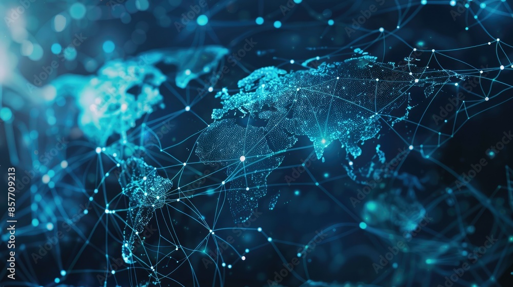 Abstract world map with network nodes and connecting lines, symbolizing ...