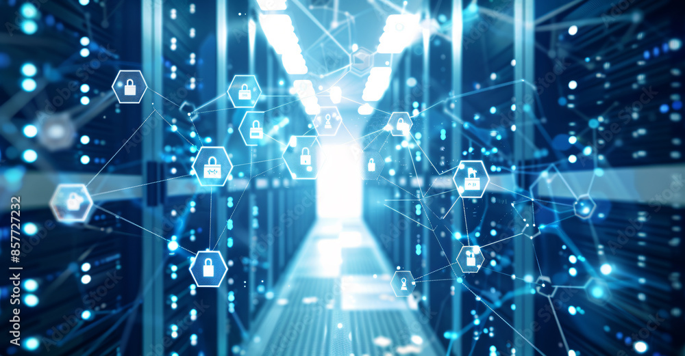 Digital background featuring connection lines with security icons, data ...