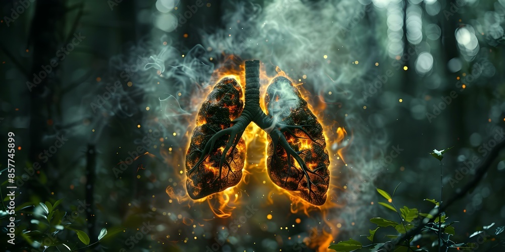 Artwork symbolizing smokings deadly impact using lungshaped fire ...