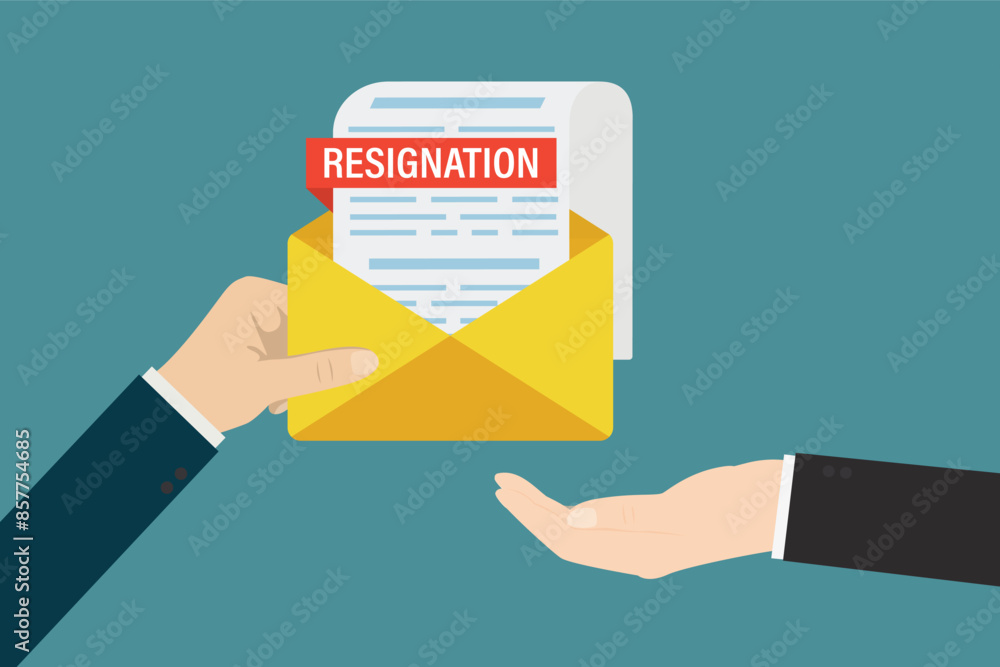 Executive hand sending a resignation letter to the chief. Change of job ...