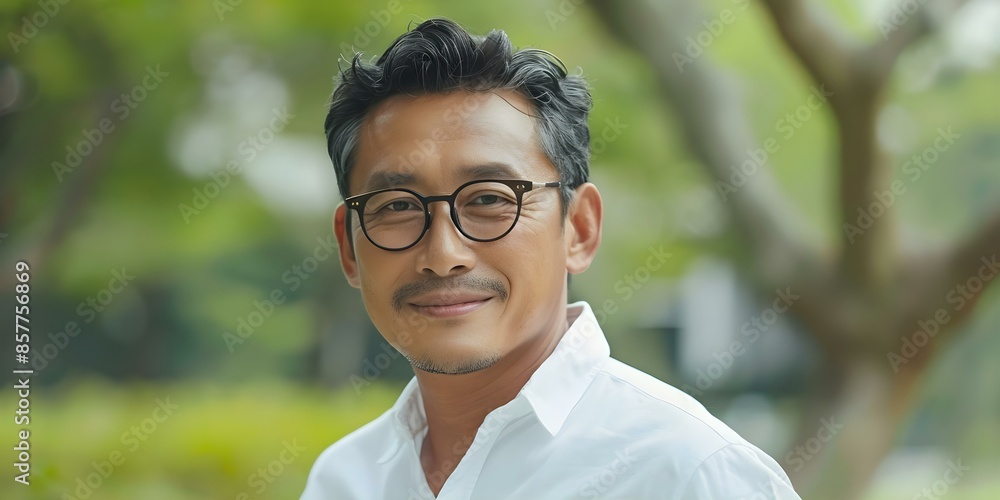 Middleaged Southeast Asian man in park experiences nostalgic flashback ...